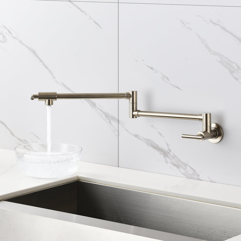 Modern Brass Wall-Mounted Retractable Pot Filler – Brushed Nickel ...