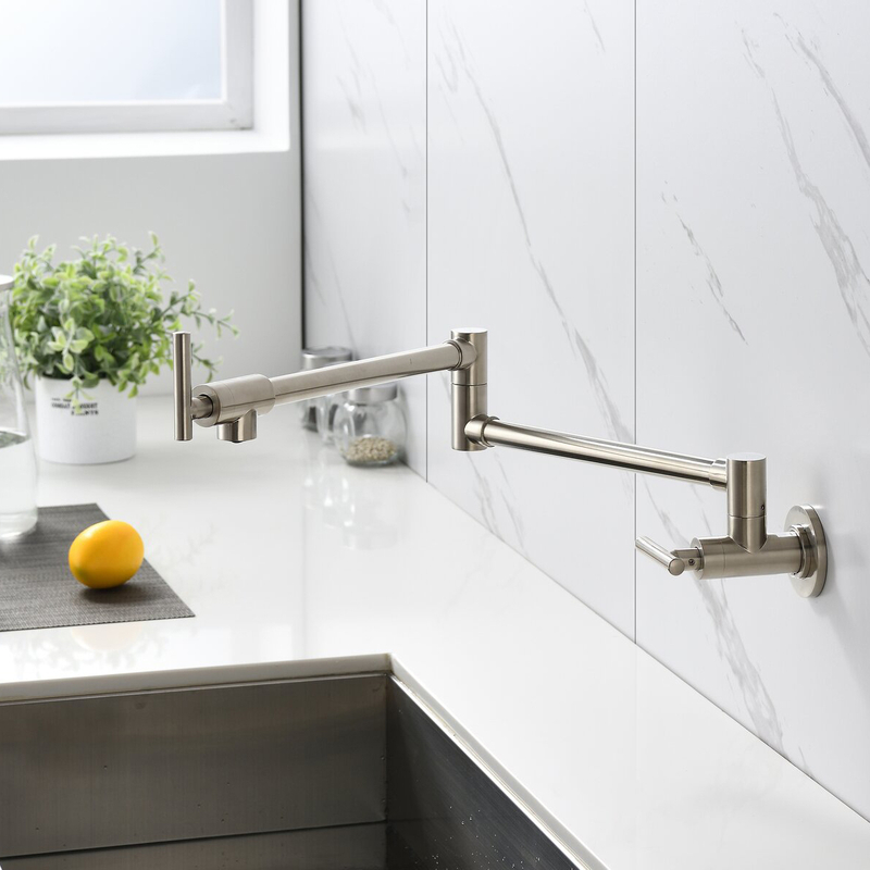 Modern Brass Wall-Mounted Retractable Pot Filler – Brushed Nickel ...
