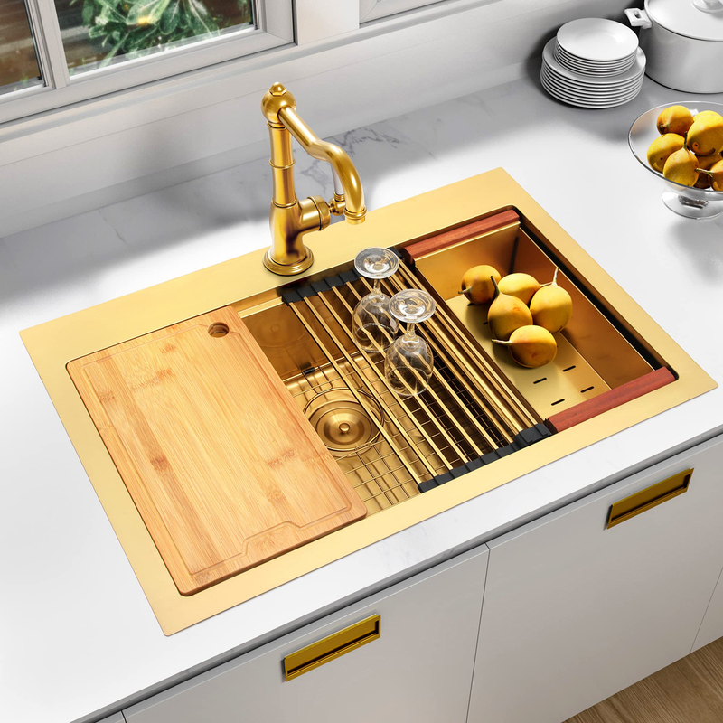 Handcrafted PVD Nano Golden 304 Stainless Steel Drop In Workstation ...