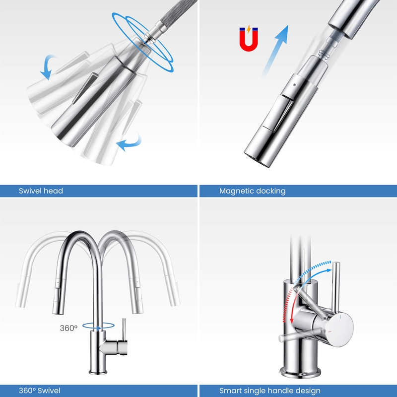 UPC Certified Pull-Down Kitchen Faucet with Sprayer – Chrome Modern ...
