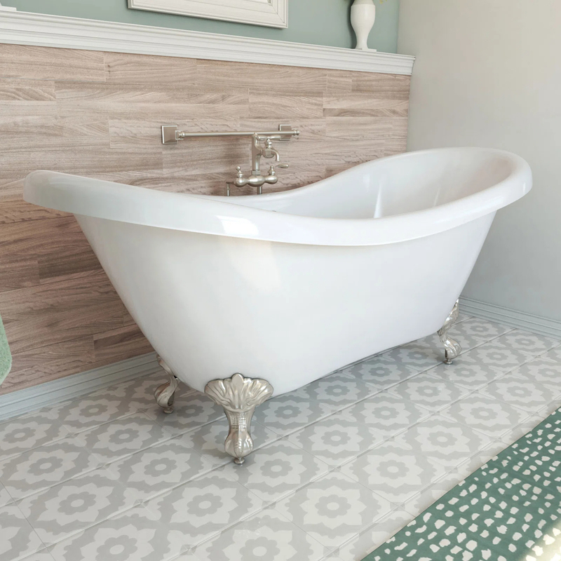 Elegant White Acrylic Freestanding Bathtub with Silver Metal Feet ...