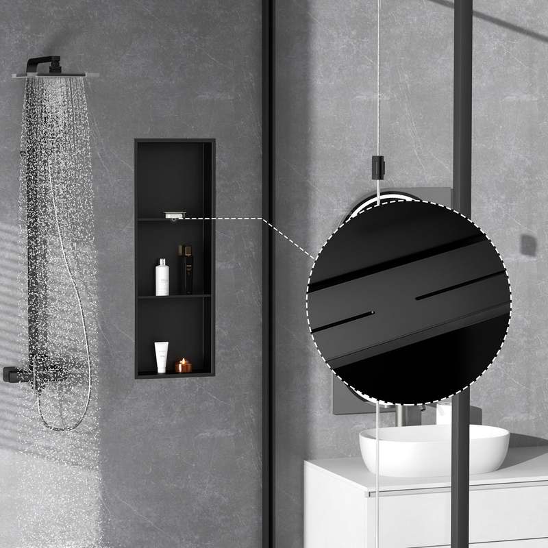 Factory Direct Bathroom 304 Stainless Steel Matte Black 3 Tier Recessed ...