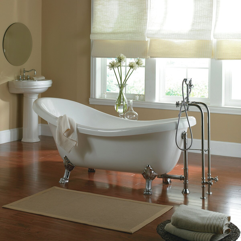 Elegant White Acrylic Freestanding Bathtub with Silver Metal Feet ...